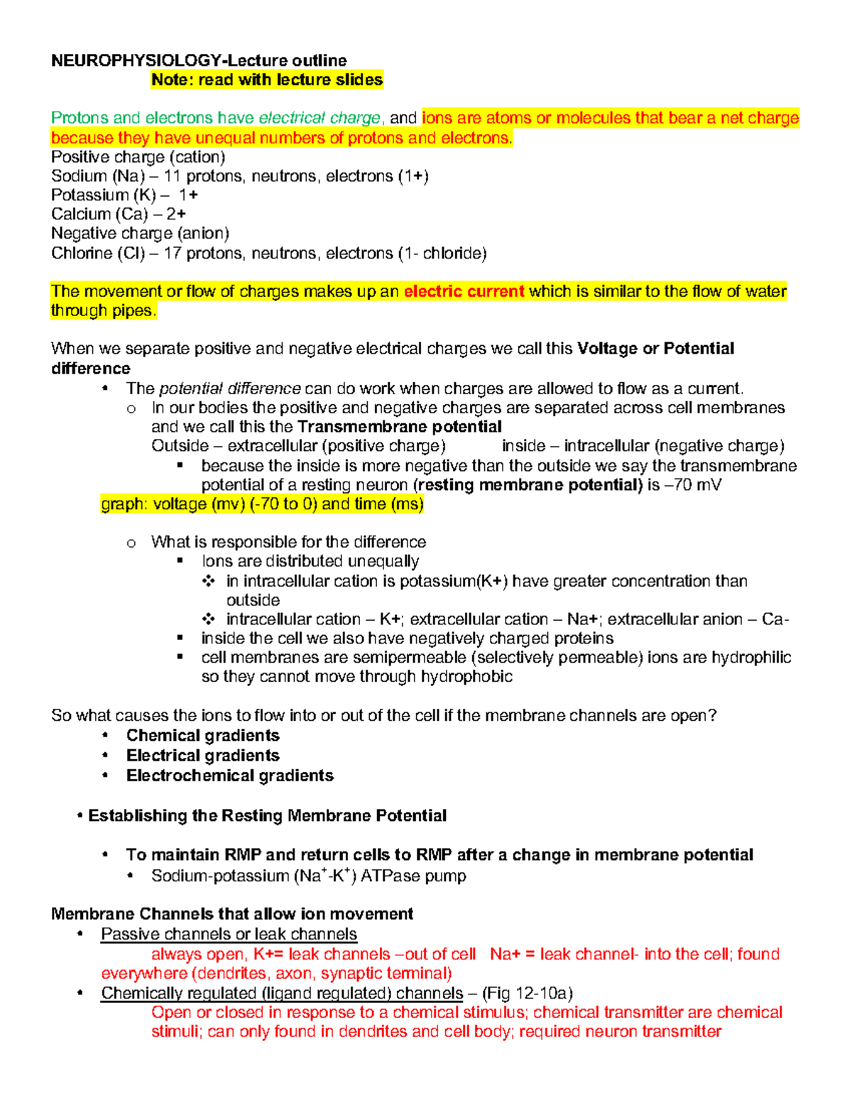 Neurophysiology - physioEX - NEUROPHYSIOLOGY-Lecture outline Note: read with lecture slides ...
