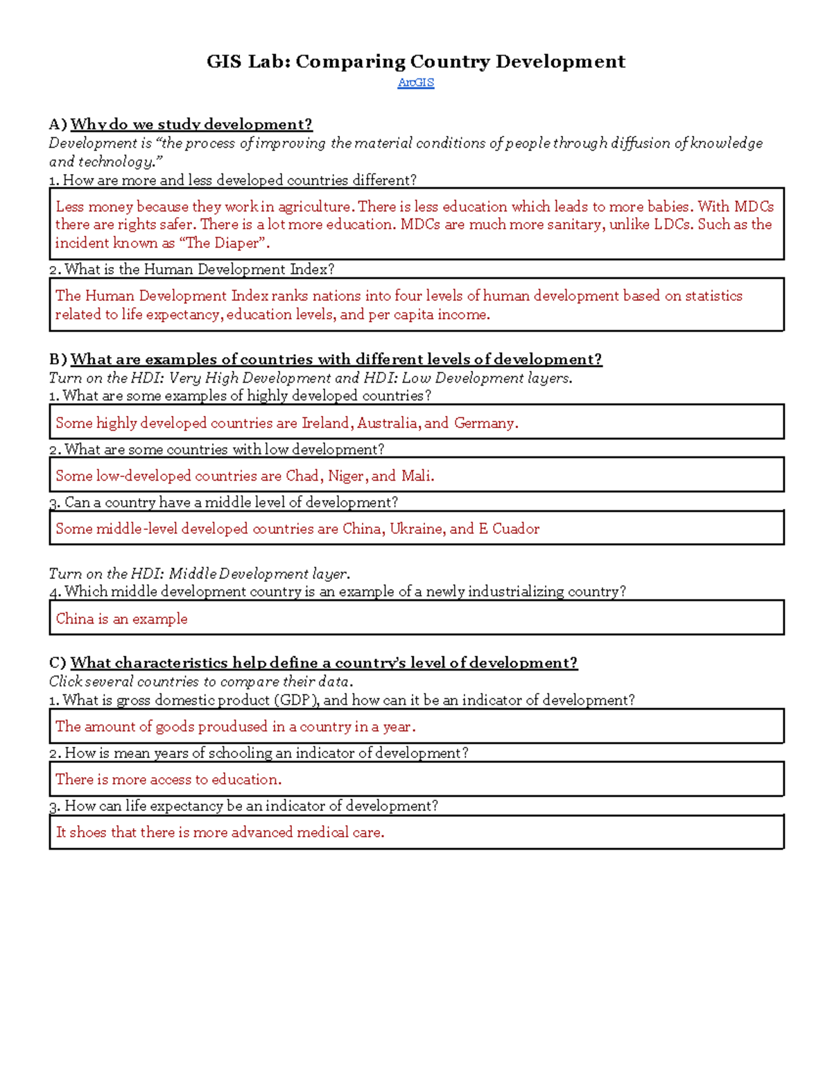 GIS Lab Comparing Country Development - GIS Lab: Comparing Country ...