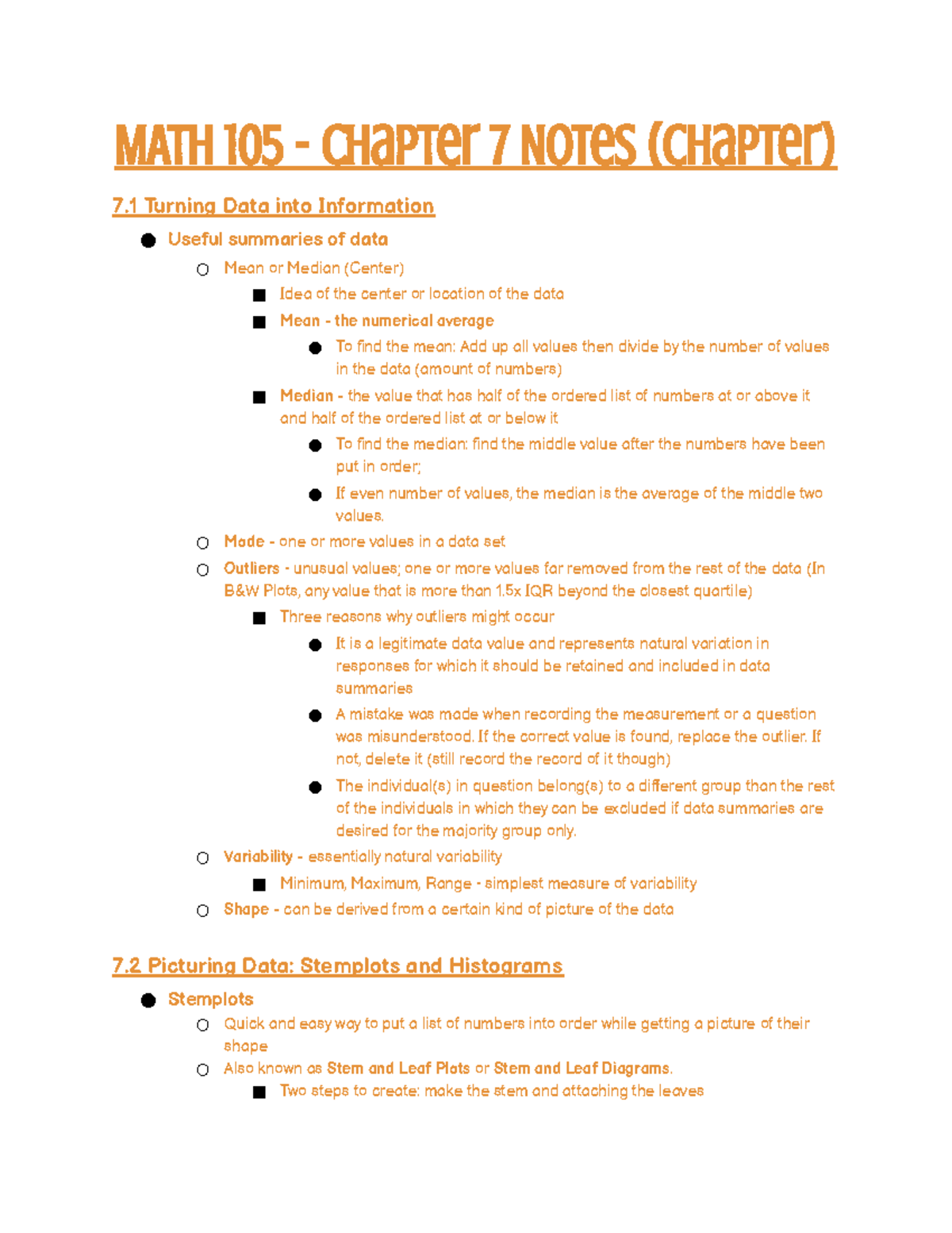 MATH105 - Chapter 7 Notes - MATH 105 - Chapter 7 Notes (Chapter) 7 ...