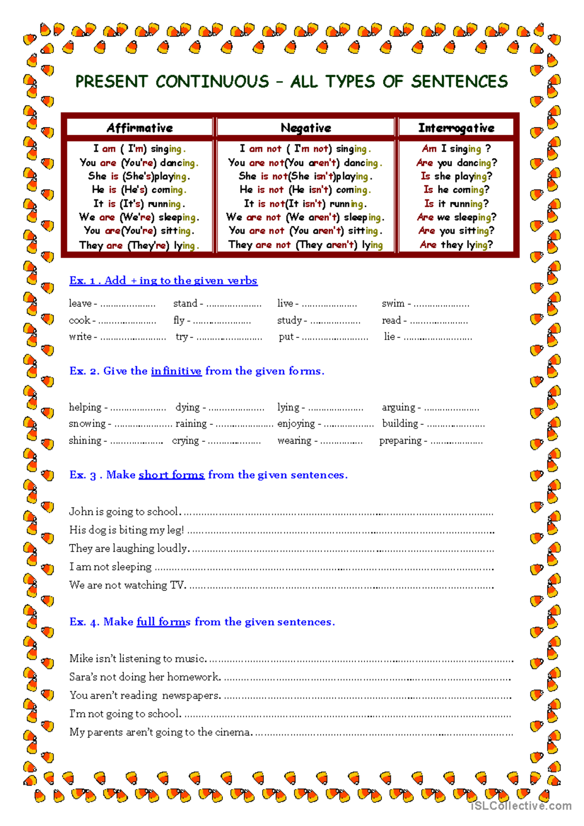 Present Continuous-3 pages - PRESENT CONTINUOUS – ALL TYPES OF ...