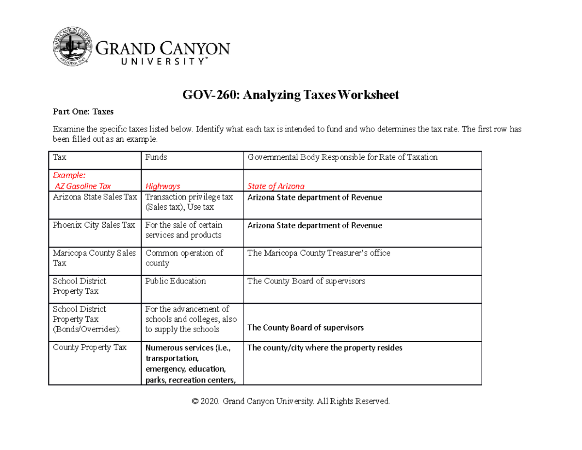 GOV-260-Analyzing Tax Worksheet - GOV-260: Analyzing Taxes Worksheet ...