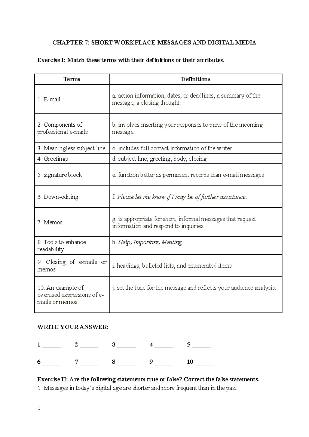 Chapter 7 - CHAPTER 7: SHORT WORKPLACE MESSAGES AND DIGITAL MEDIA ...