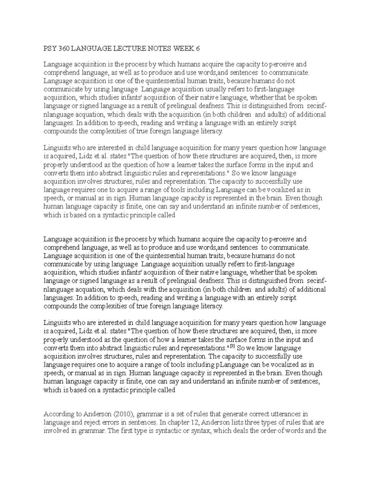 Psy 360 Language Lecture Notes Week 6 Psy 360 Language Lecture Notes Week 6 Language