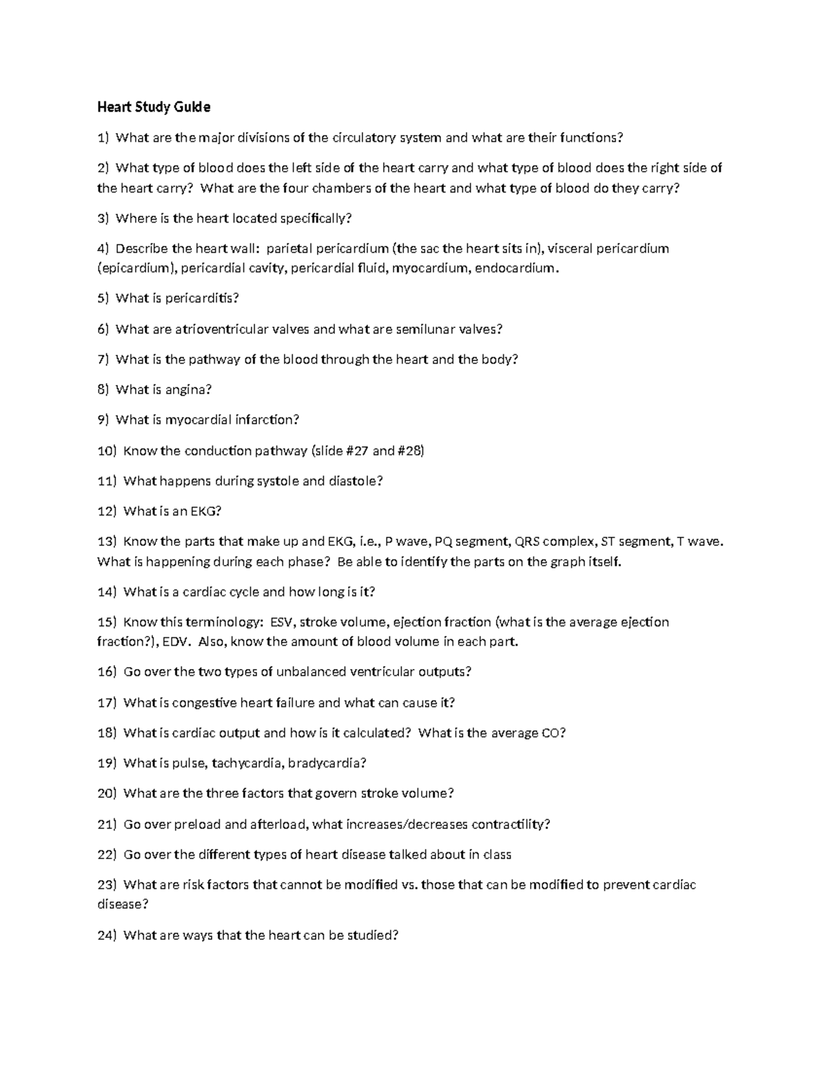 Heart study guide - Heart Study Guide What are the major divisions of ...