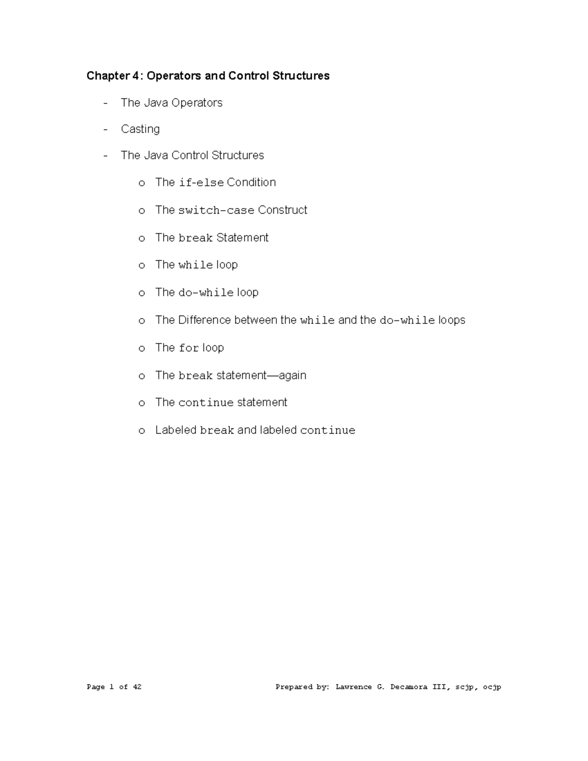 Chapter 4 Operators And Control Structur Chapter 4 Operators And