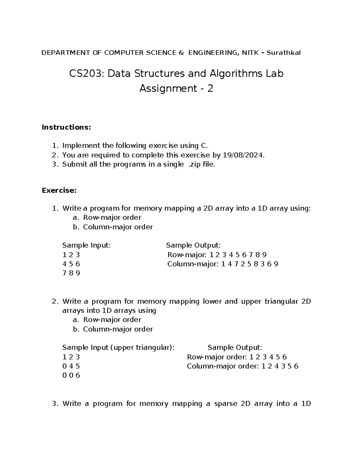DSA Assignment 2 - DEPARTMENT OF COMPUTER SCIENCE & ENGINEERING, NITK – Surathkal CS203: Data ...