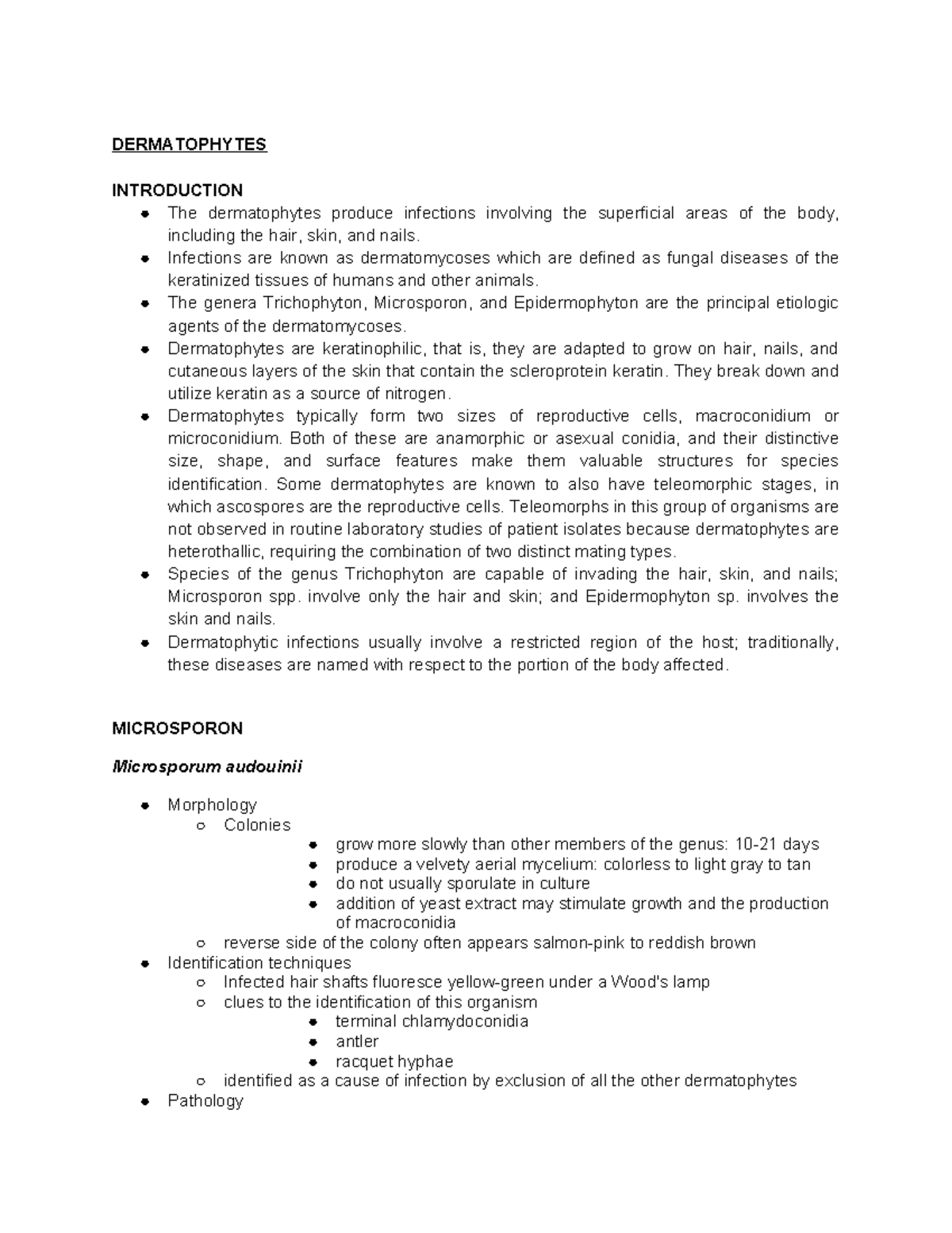 Week2-Dermatophytes - Medtech notes - DERMATOPHYTES INTRODUCTION The ...
