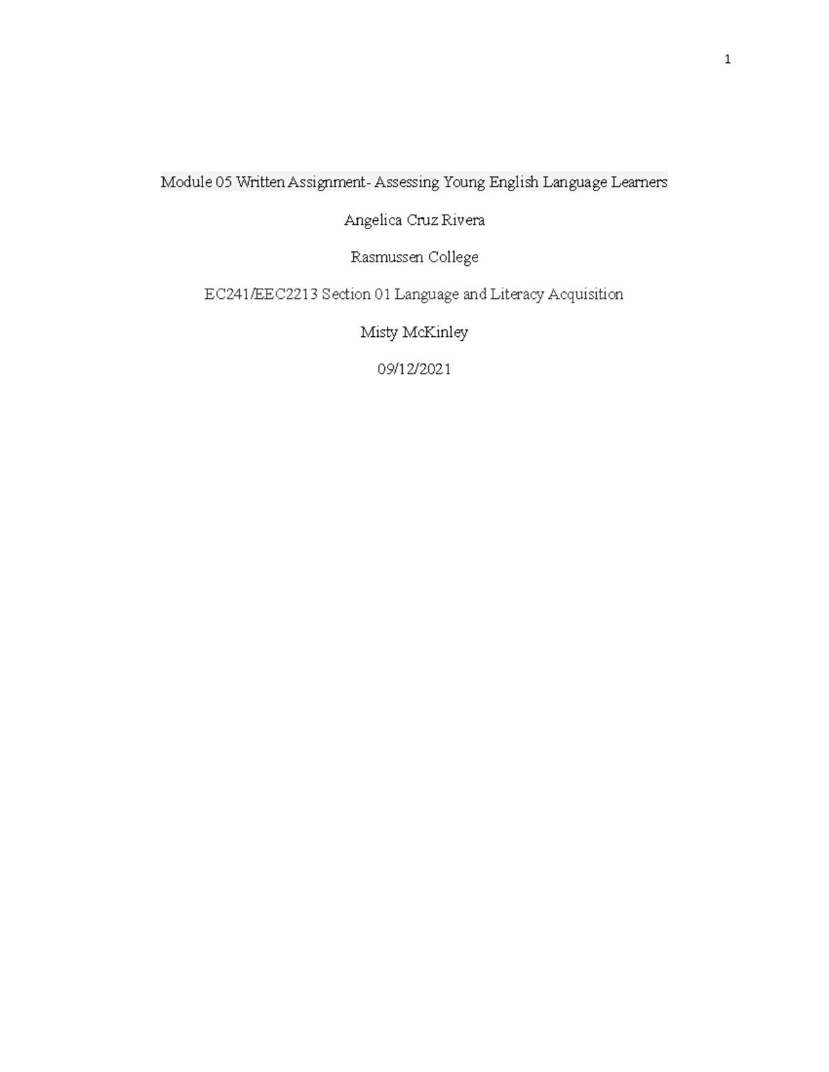 ACruz Rivera Mod05Written Assignment 09122021 - 1 Module 05 Written Assessing Young English ...