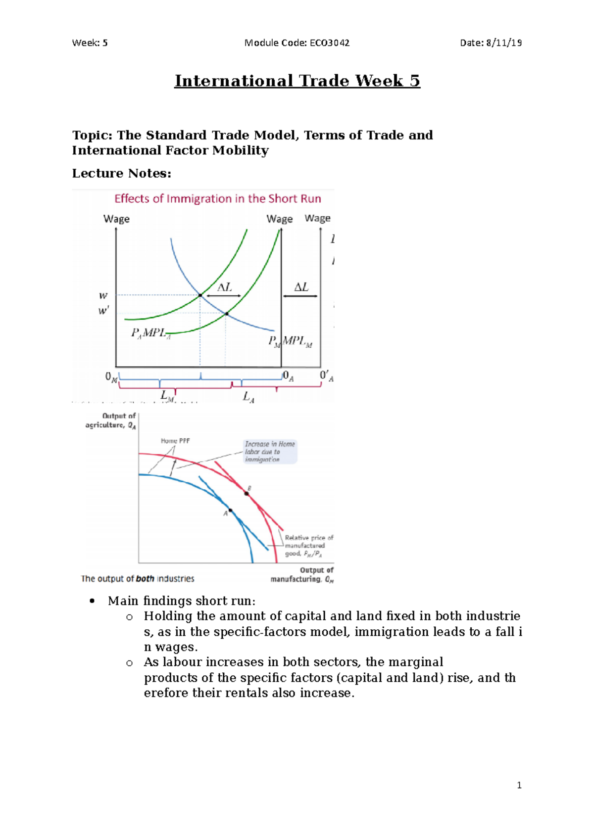 International trade Lecture 5 - International Trade Week 5 Topic: The ...