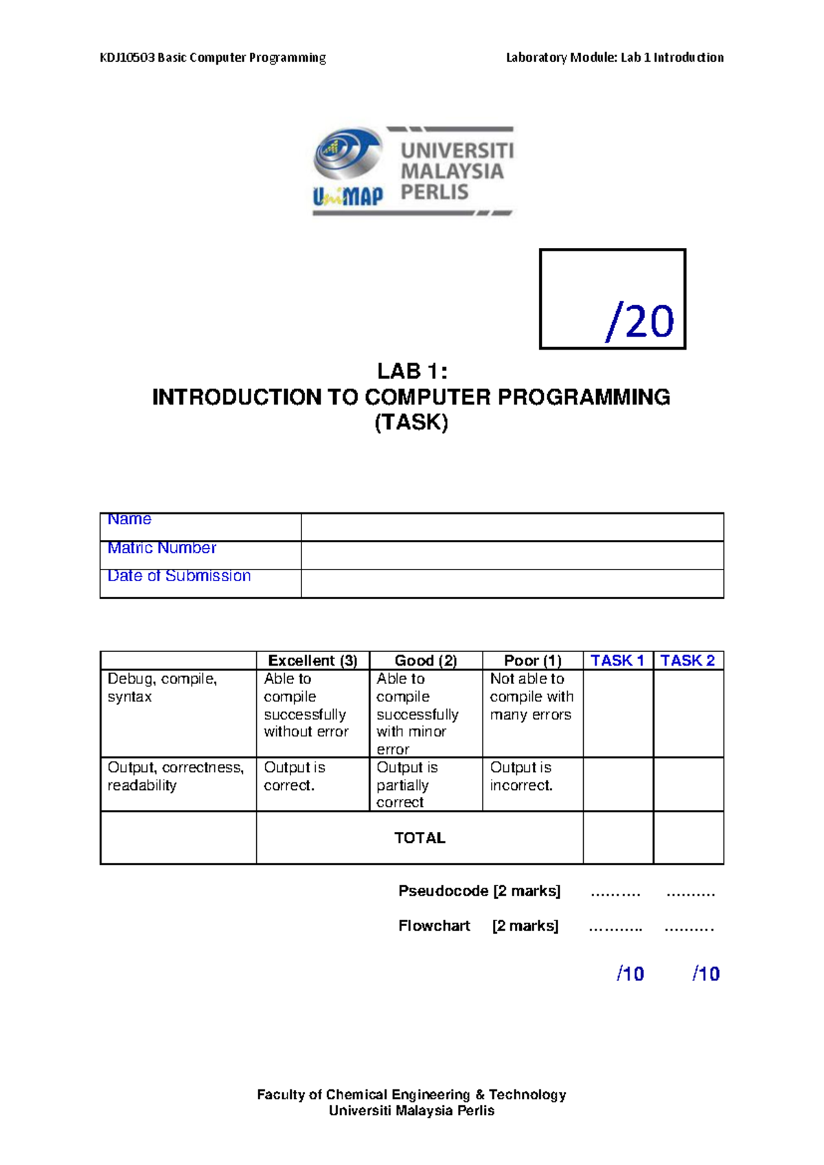 Lab 1 Tasks 20242025 - 3e4rftgvcxswerftv - KDJ10503 Basic Computer Programming Laboratory Module ...