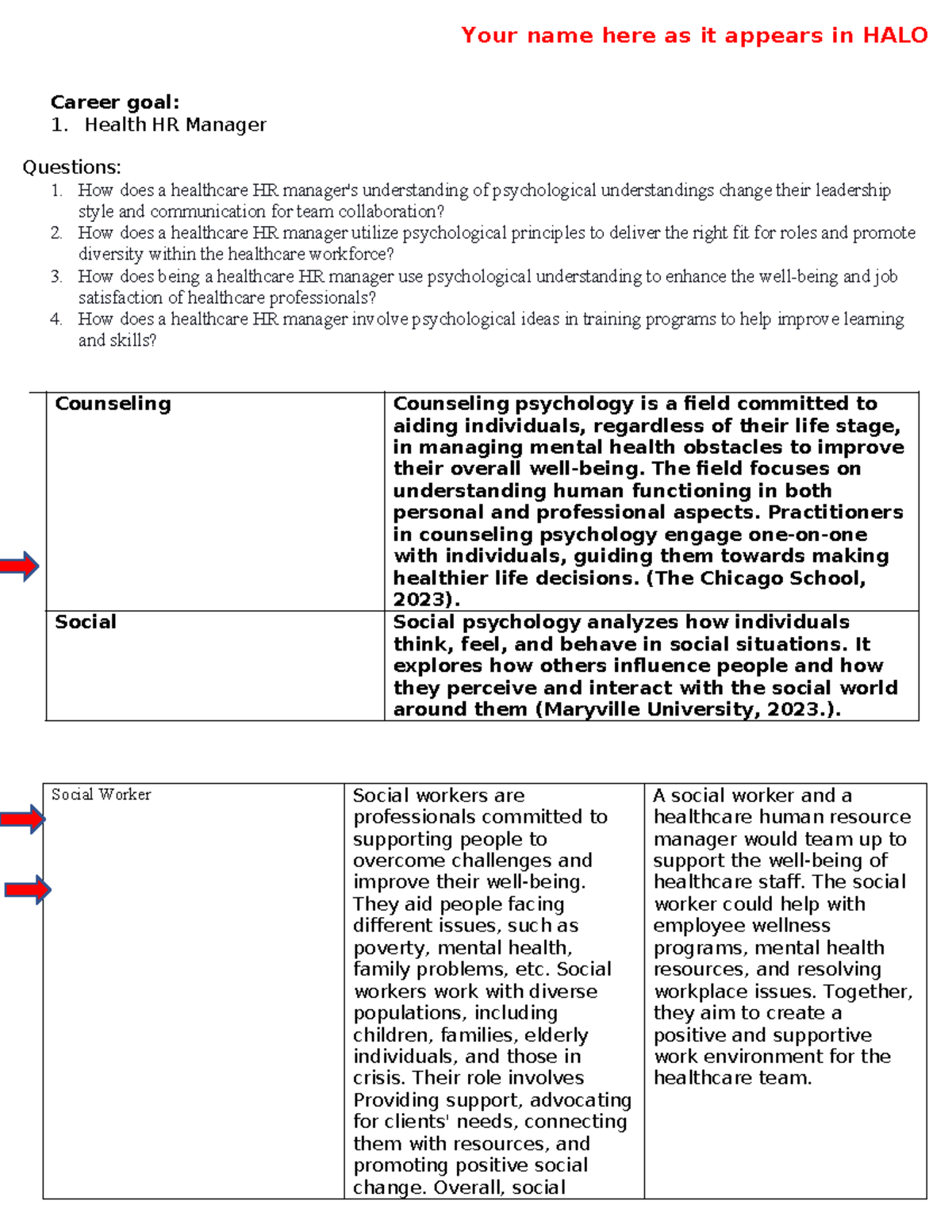 Careers in psychology assignment 24SP - Your name here as it appears in ...