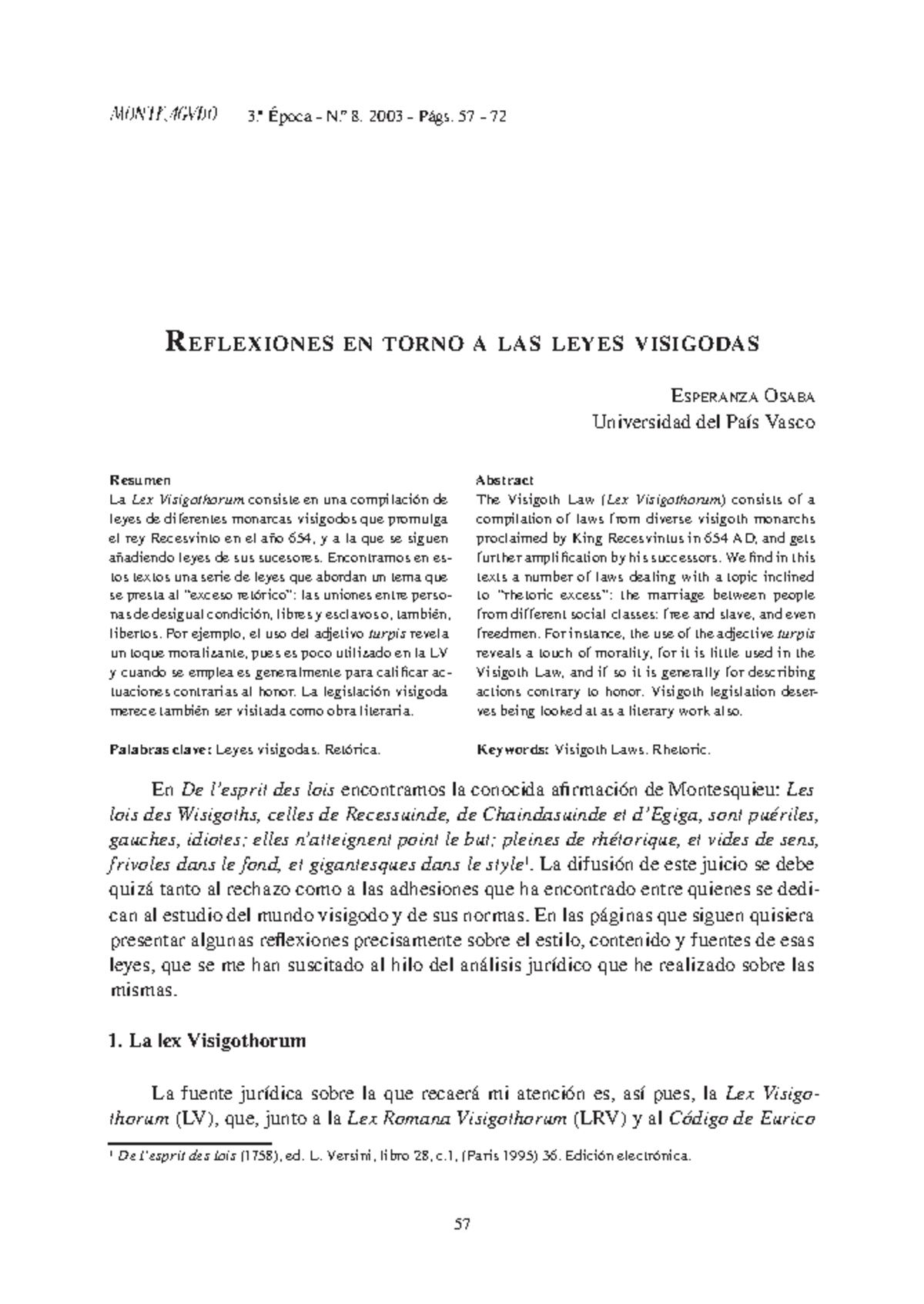 Osaba Reflexiones en torno leyes visigodas - 3.ª Época - N.º 8. 2003 ...