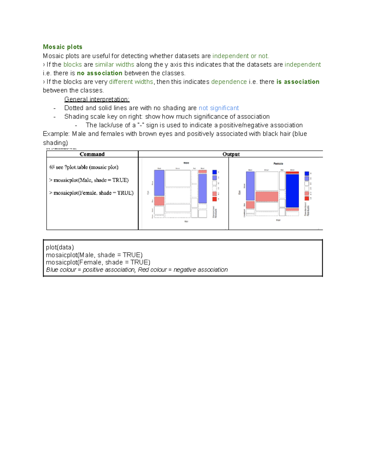 Mosaic plots notes - Mosaic plots Mosaic plots are useful for detecting ...