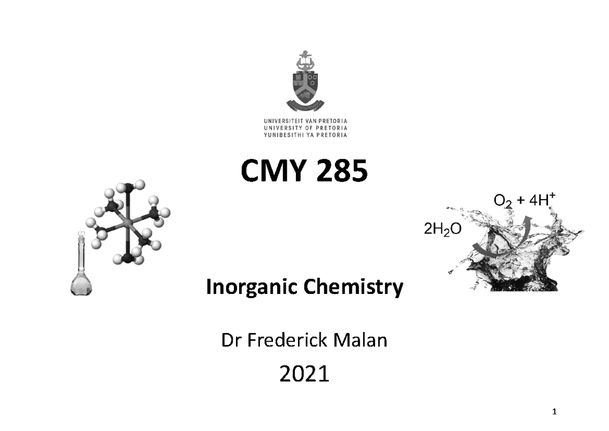 CMY285 L22 Black and White - CMY 285 2021 Dr Frederick Malan Inorganic ...