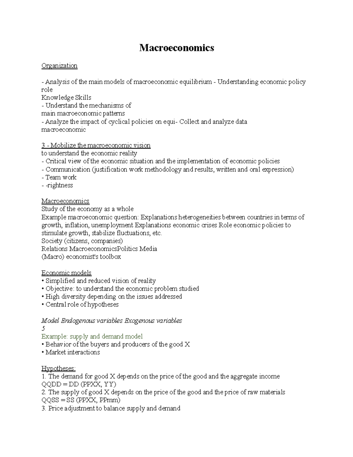 Macroeconomics notes from class - Macroeconomics Organization Analysis ...