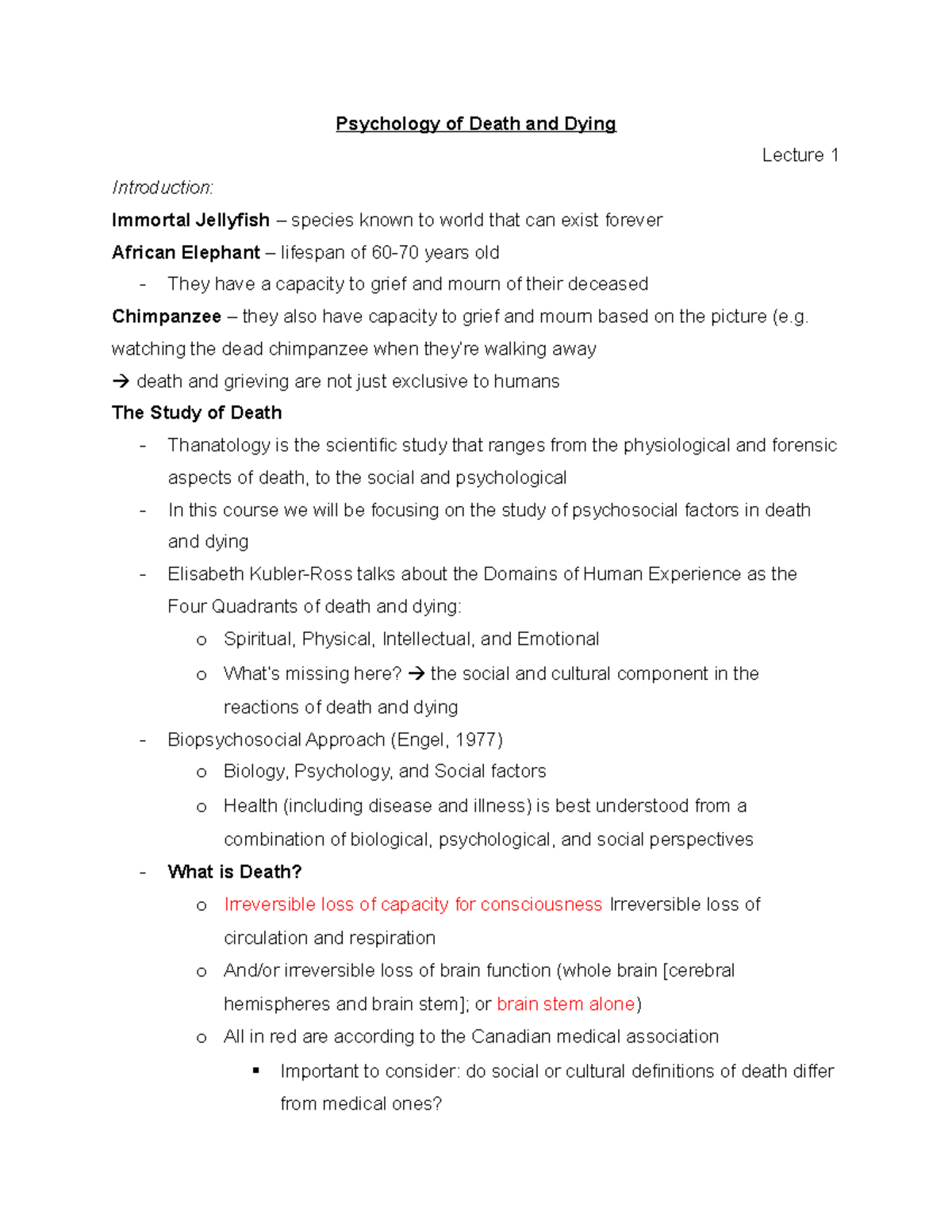 PSYC Notes - for the cause - Psychology of Death and Dying Lecture 1 ...