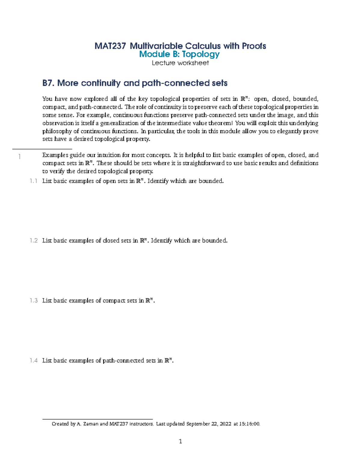 Mat237-b7-worksheet - b7 Worksheet - MAT237 Multivariable Calculus with ...