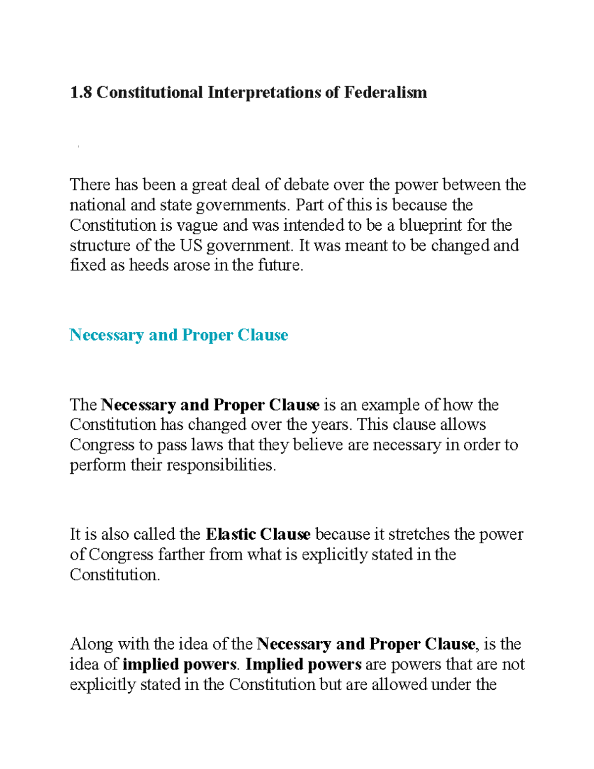 Ap Gov Unit 1 8 1 Constitutional Interpretations Of Federalism There