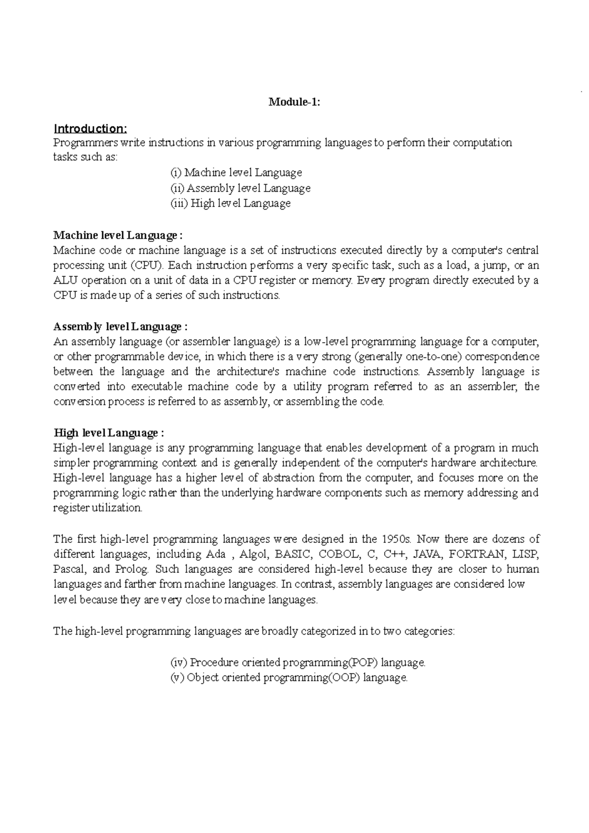 C++ lecture notes - . Module-1: Introduction: Programmers write ...