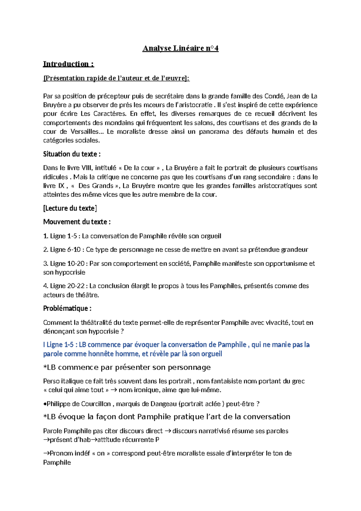 Lecture Linéaire n°4 - francais - Analyse Linéaire n° Introduction ...