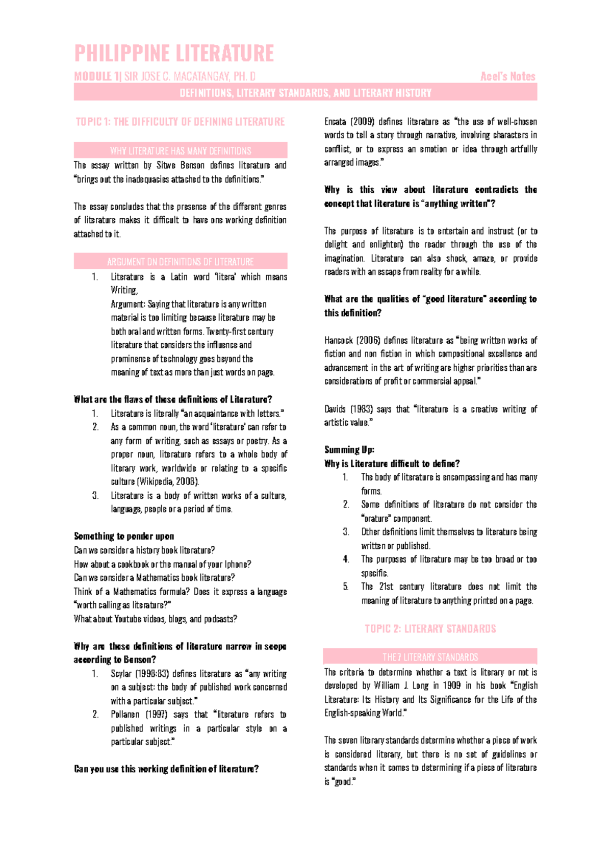 Phillit - Module 1 - Notes - PHILIPPINE LITERATURE MODULE 1| SIR JOSE C ...