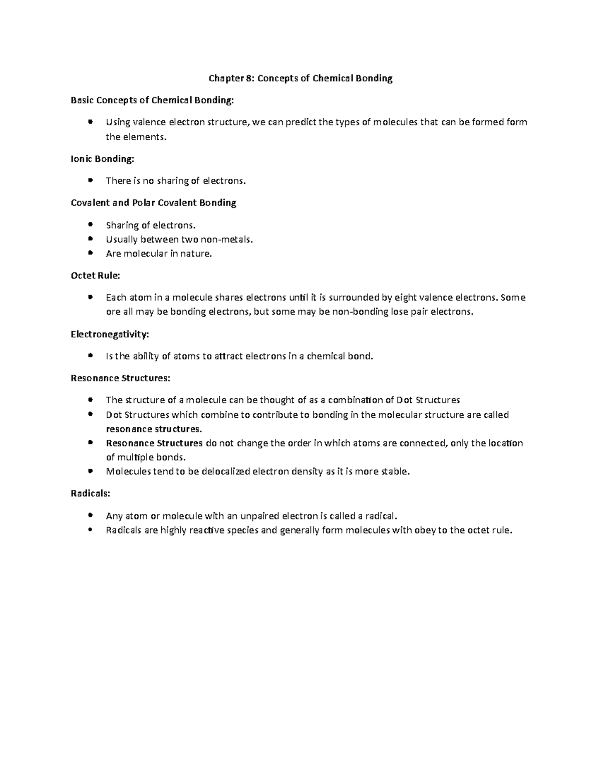 Chapter 8 Basic Concepts of Chemical Bonding - Chapter 8: Concepts of ...