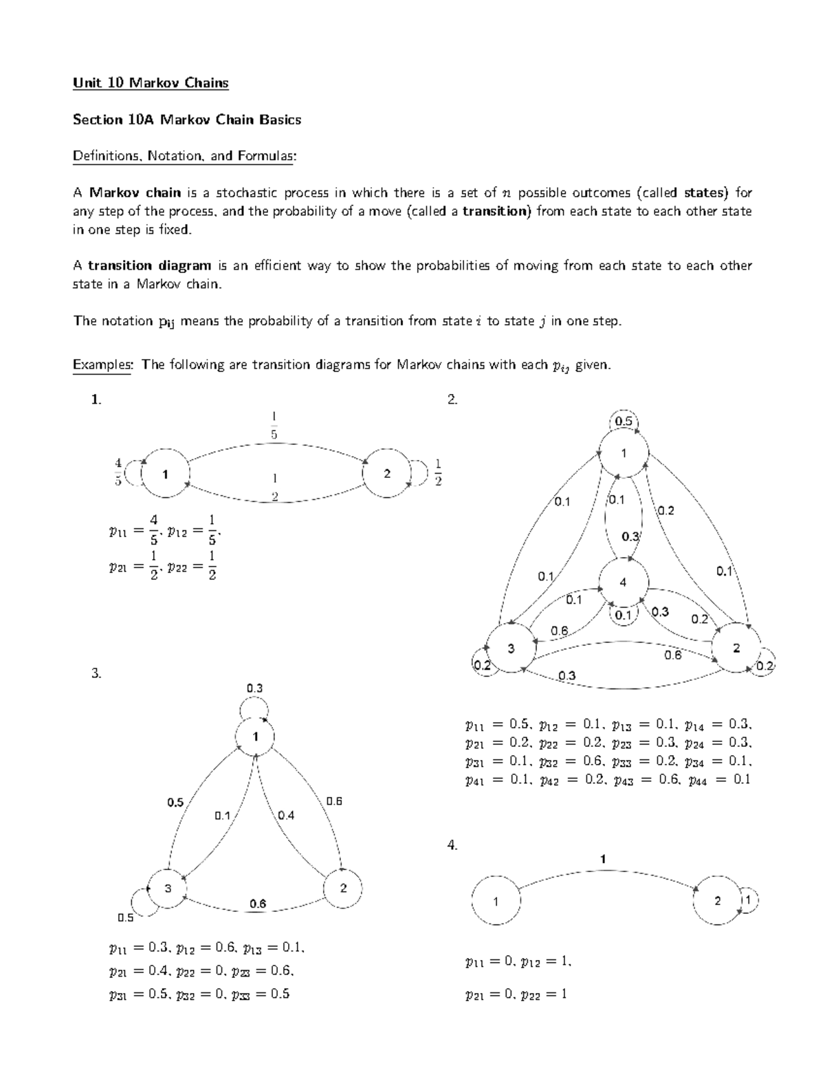 8.1 lecture notes - Unit 10 Markov Chains Section 10A Markov Chain ...