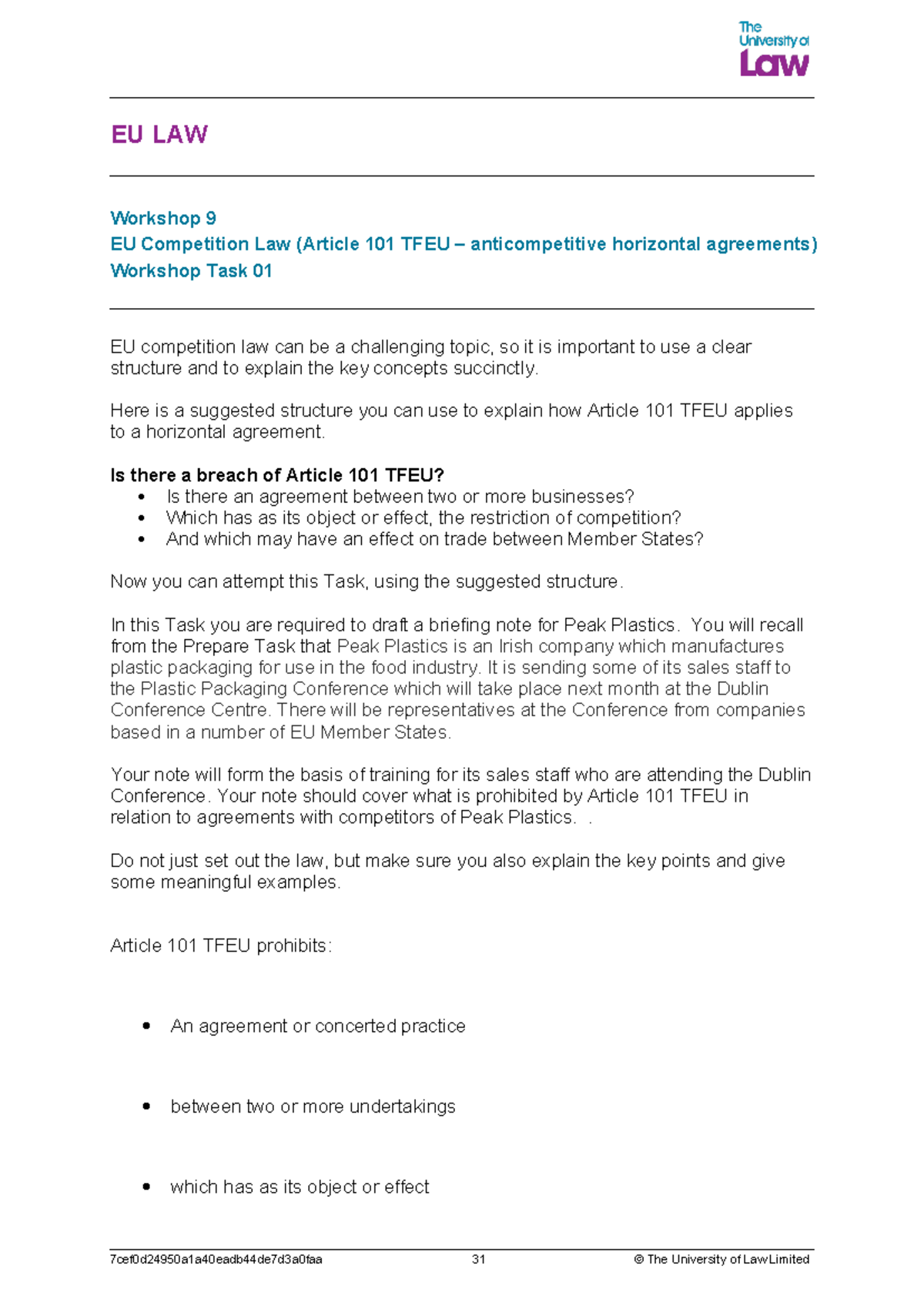 2324 eu ws09 ce01 workshop task 01 - EU LAW Workshop 9 EU Competition Law (Article 101 TFEU ...