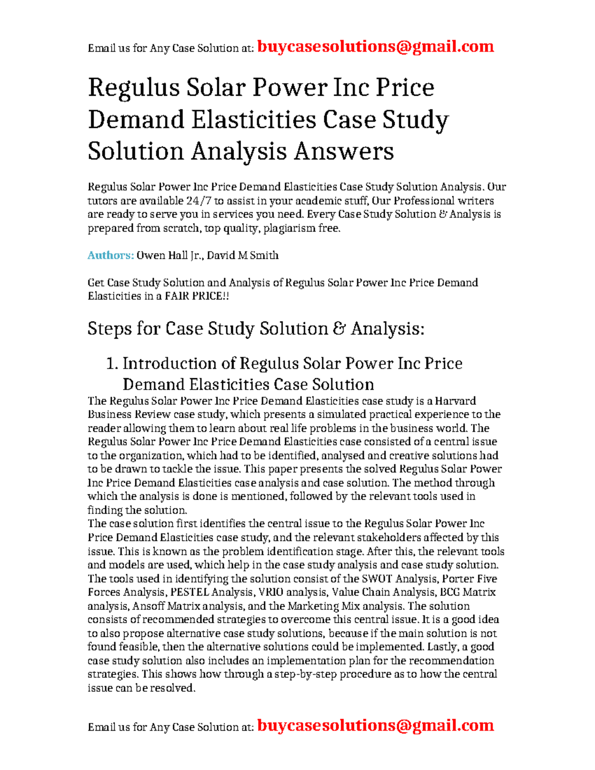 Case Solution Regulus Solar Power Inc Price Demand Elasticities ...
