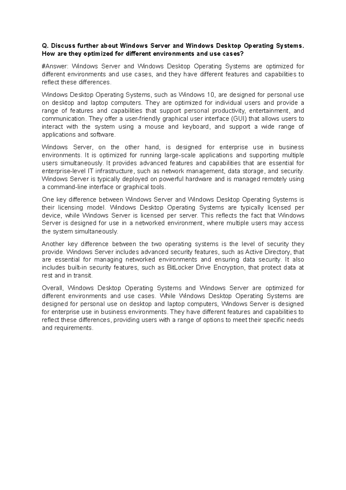 Operating Systems Exam Question 4 - Q. Discuss further about Windows ...