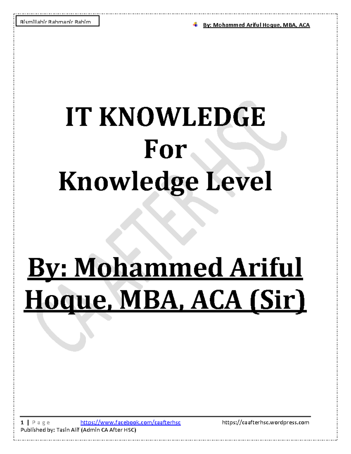 It knowledge note by mohammed ariful hoque mba aca - By: Mohammed Ariful Hoque, MBA, ACA 1 | P a ...