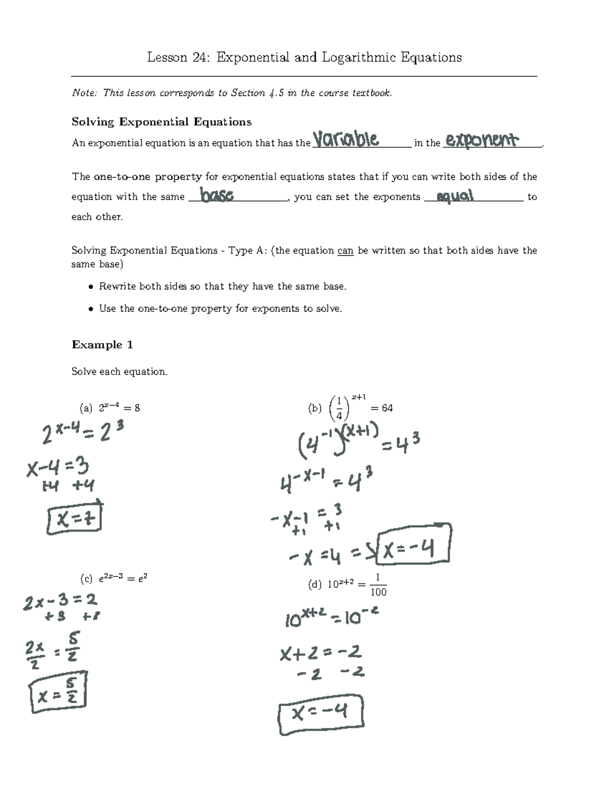 M119 Note-Taking Guide Lesson 24 (JRS) - Lesson 24: Exponential and ...
