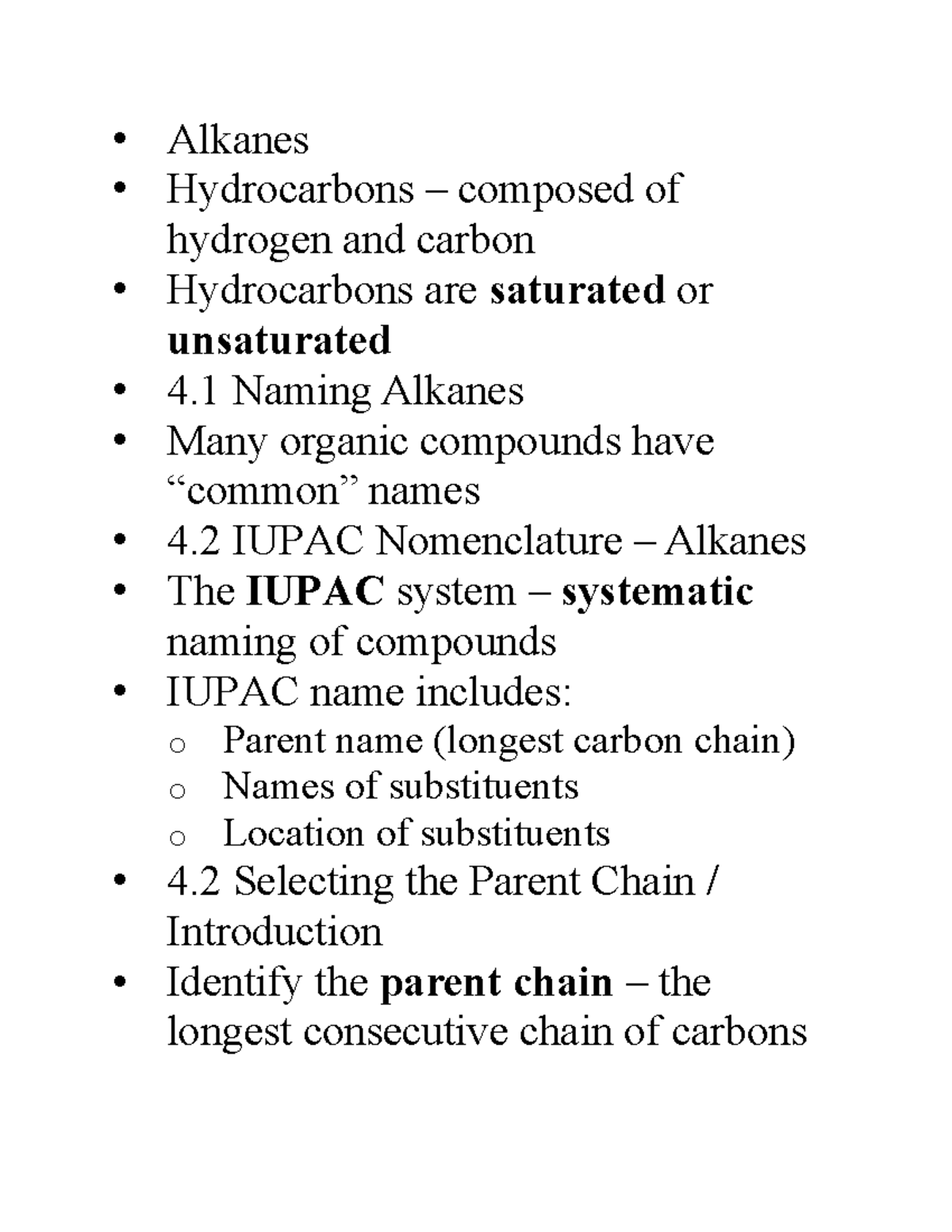 Alkanes Lecture Notes - Alkanes Hydrocarbons – composed of hydrogen and ...