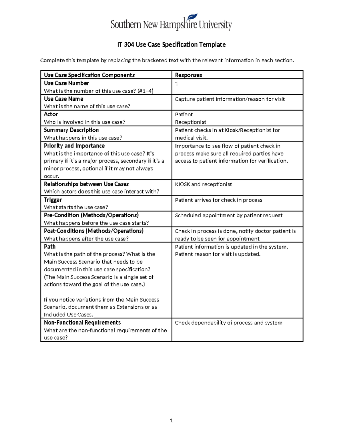 IT 304 Use Case Specification Template - IT 304 Use Case Specification ...