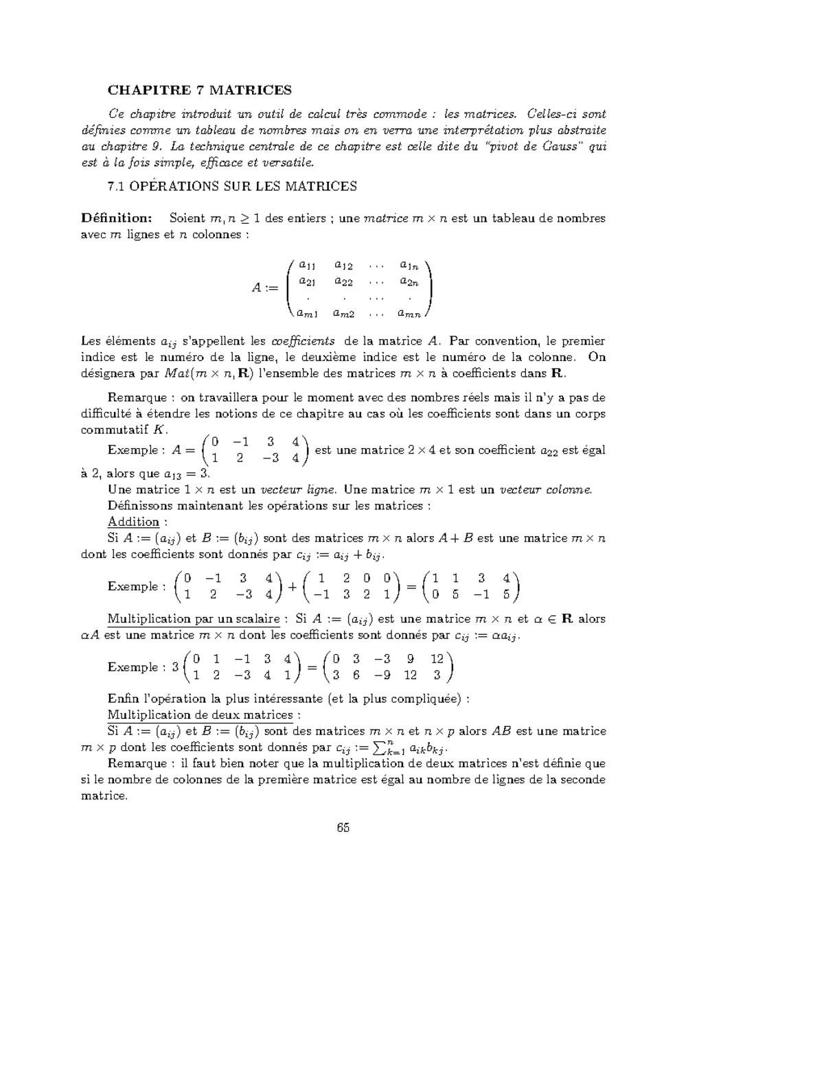 Cours-L1-17 - Cours-L1-17 - CHAPITRE 7 MATRICES Ce chapitre introduit ...