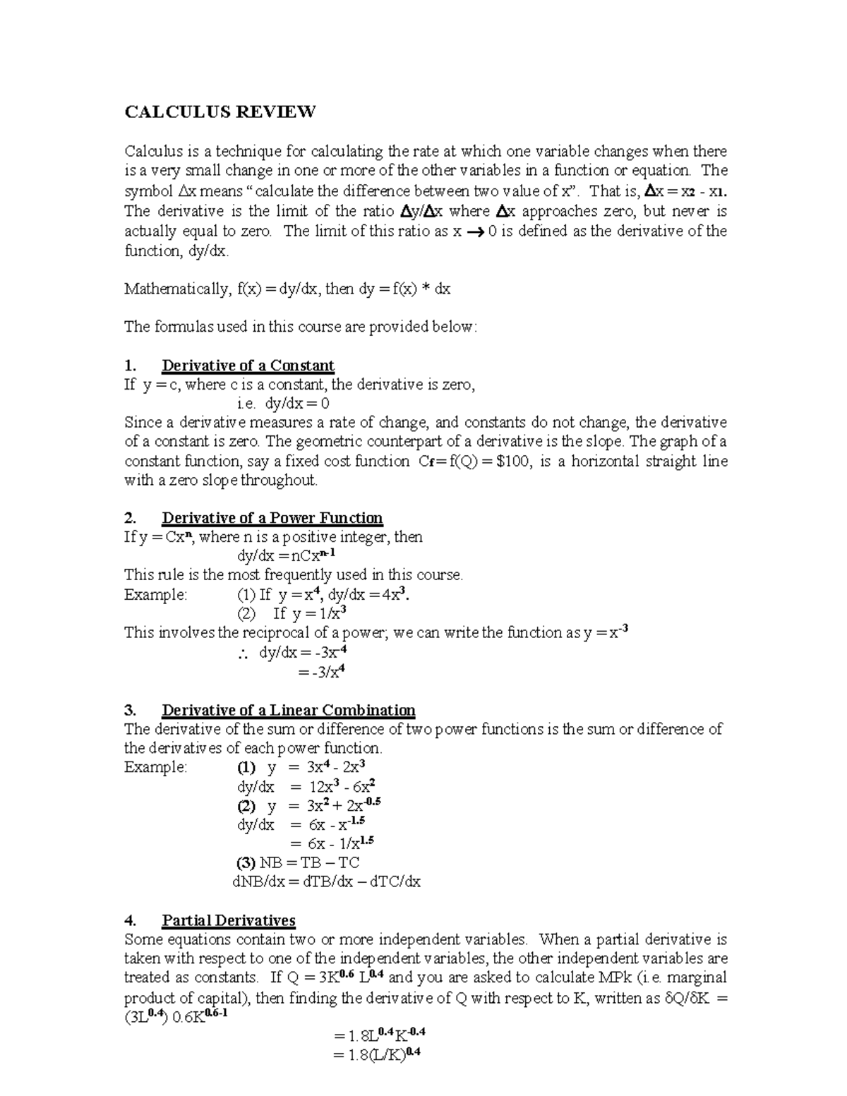 Calculus review for dummies that need help - CALCULUS REVIEW Calculus ...