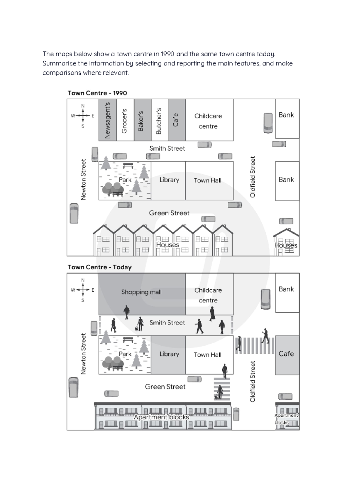 11-6 - Tiếng anh chuyên ngành 2 - The maps below show a town centre in 1990 and the same town ...