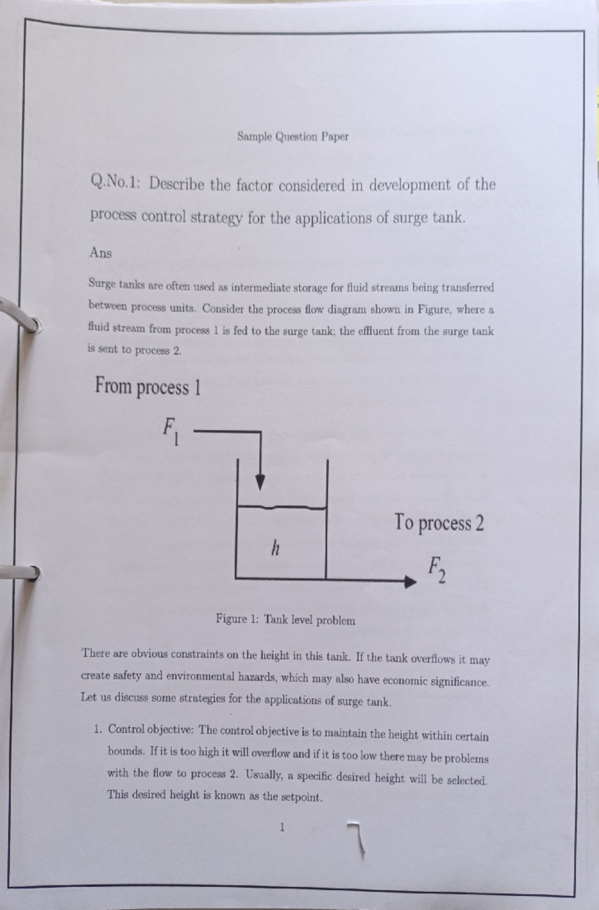 Process Instrumentation Sample paper - Studocu