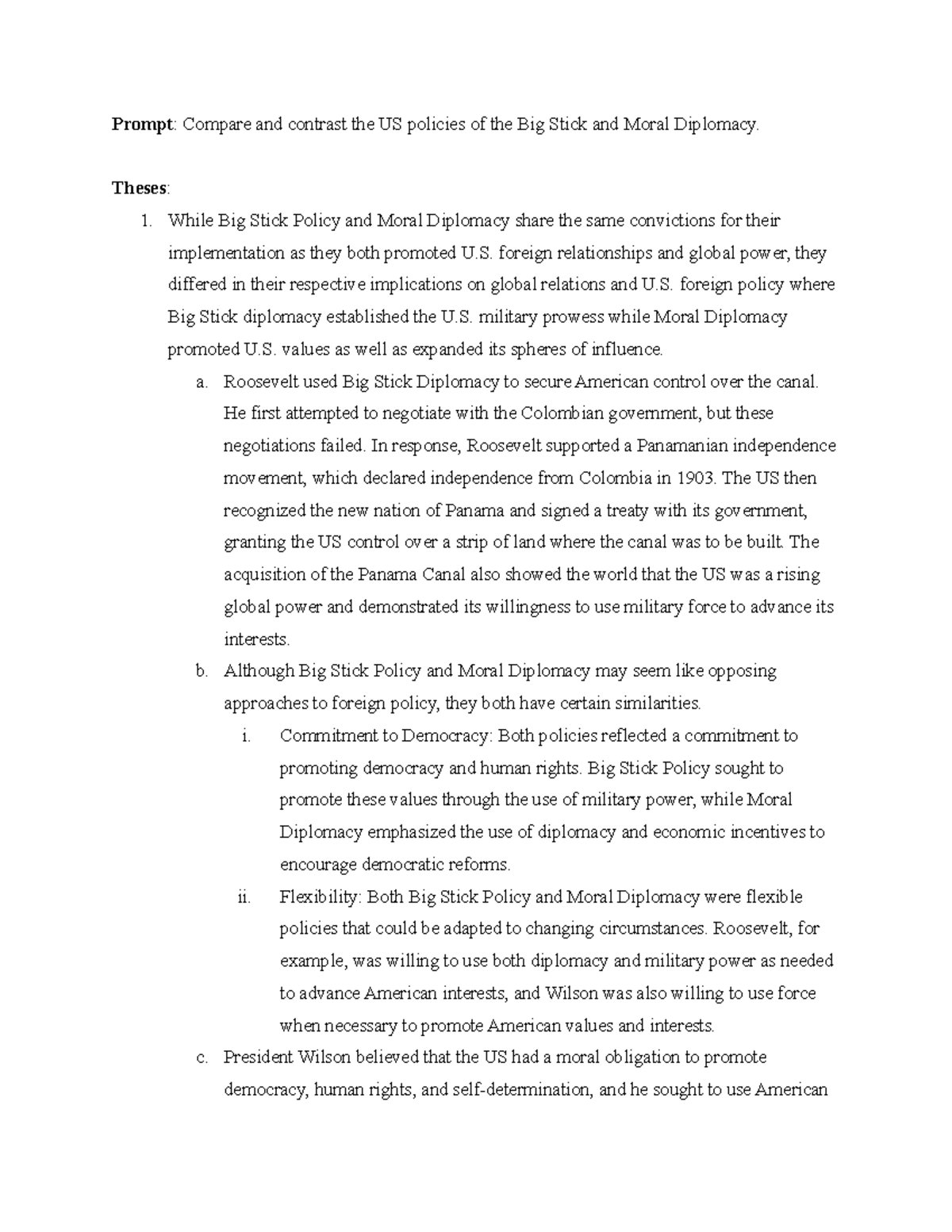 HOTA Essay Outline Prompt 1 - Prompt: Compare and contrast the US ...