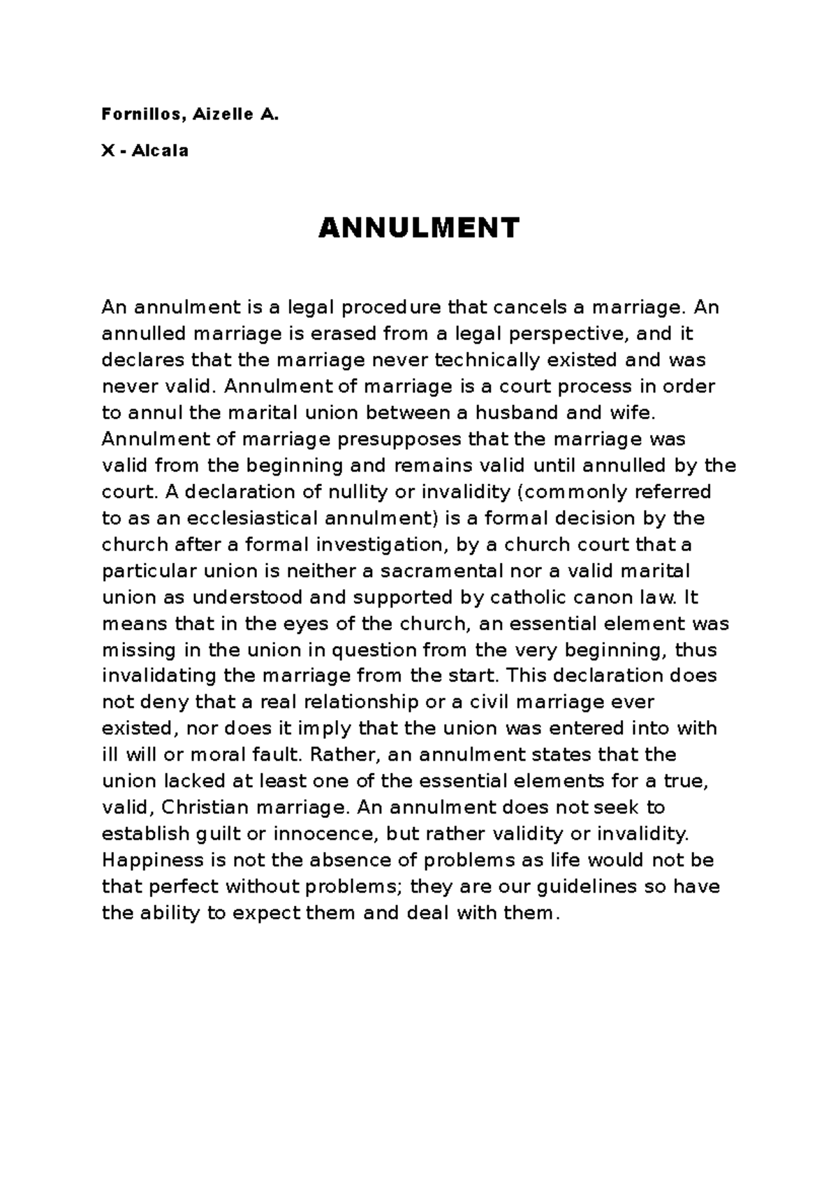Annulment - Fornillos, Aizelle A. X - Alcala ANNULMENT An annulment is ...
