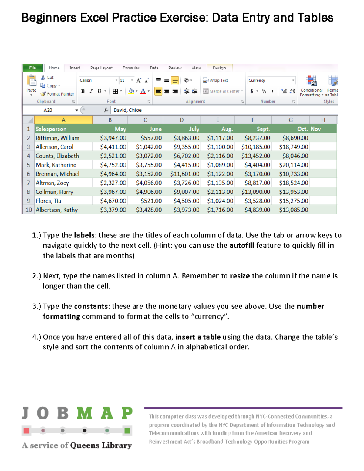Beginners Excel Exercise Data Entry and Tables - Beginners Excel Practice Exercise: Data Entry ...