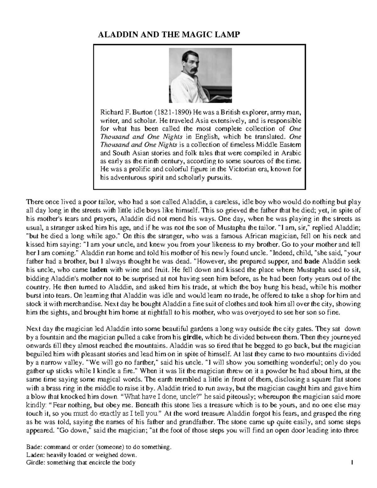 Aladdin and the Magic Lamp - Bade: command or order (someone) to do ...