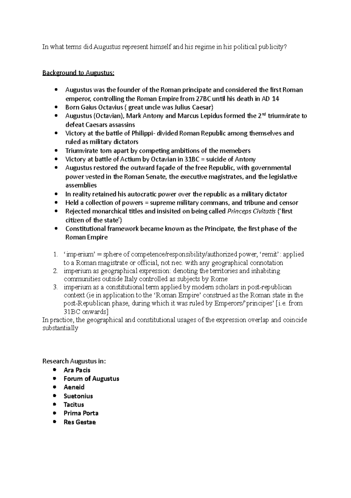 Research; caesar essay - In what terms did Augustus represent himself ...