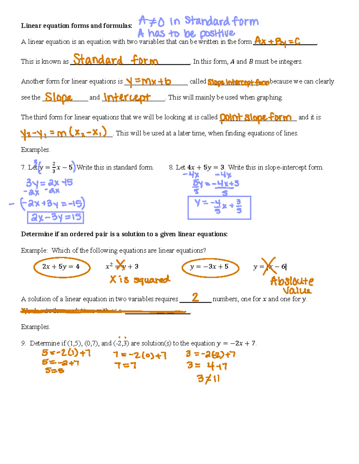 Rectangular Coordinate System and Slope-Intercept Form 2 - Linear ...