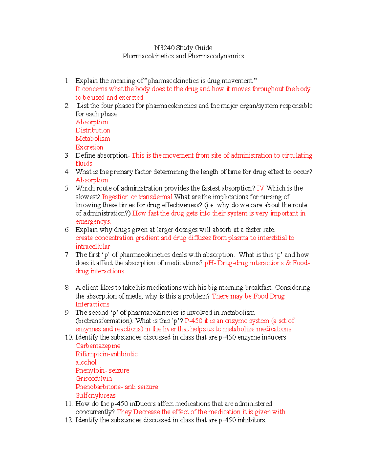 Kinetics and Dynamics Study Guide - N3240 Study Guide Pharmacokinetics ...