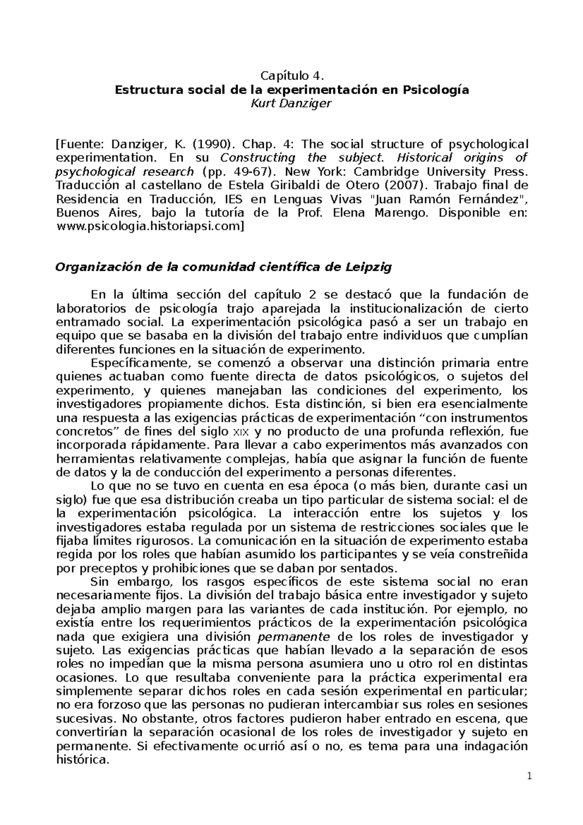 Danziger Estructura social experimentacion Cap - 4. Estructura social de la en Kurt Danziger ...