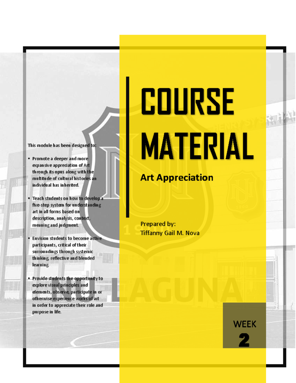 Week 2 - Art Appreciation - COURSE MATERIAL Art Appreciation Prepared ...