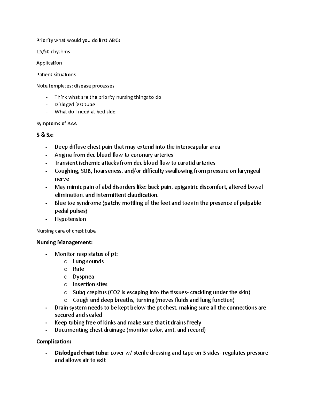AHII test 1 notes - Priority what would you do first ABCs 15/50 rhythms ...