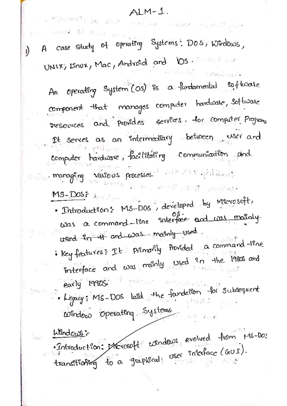OS-ALM1 - OS-ALM1 - 1) A case study of operating Systems: Dos, Windows ...