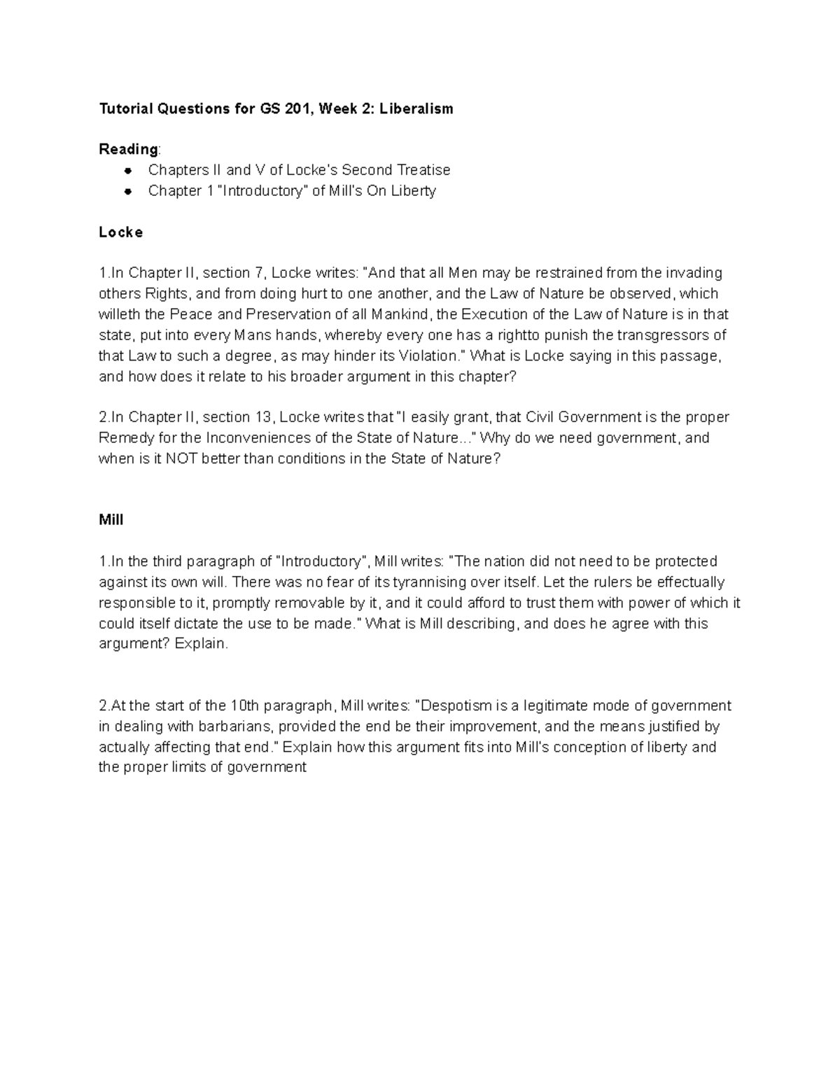 Tutorial questions week 2 (GS201) - Tutorial Questions for GS 201, Week ...